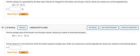 solved find the value s of c guaranteed by the mean value