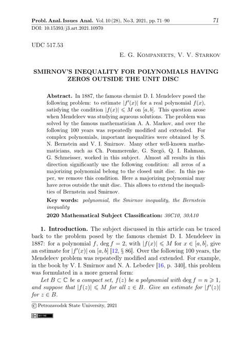 Pdf Smirnovs Inequality For Polynomials Having Zeros Outside The Unit Disc