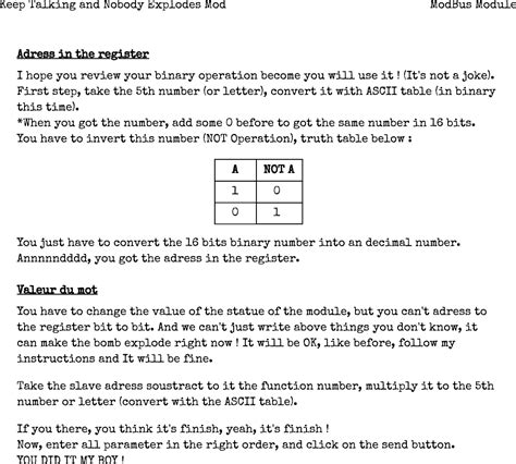 ModBus Module âﬂ Keep Talking And Nobody Explodes Mod Bus Manual PDF V1 0