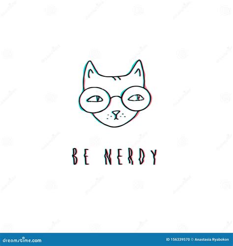 Funny Nerd Cat Sketch Print Deisgn Stock Vector Illustration Of