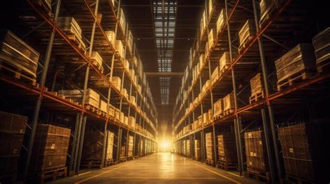 Premium Ai Image Automatic Warehouse With High Shelves Generative Ai