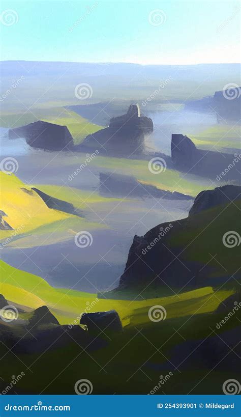 Simple Serene Landscape Abstract Digital Art Stock Illustration Illustration Of Digital