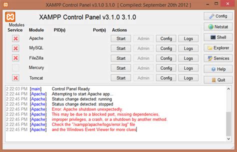 Xampp Apache Shuts Down Unexpectedly Empty Log File And No Events