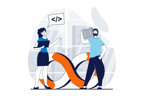 Premium Vector Devops Concept With People Scene In Flat Design For Web Man And Woman Working