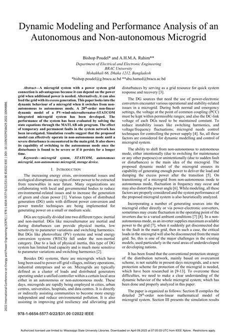 pdf dynamic modeling and performance analysis of an autonomous and
