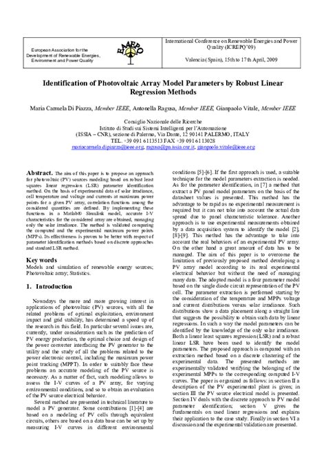Pdf Identification Of Photovoltaic Array Model Parameters By Robust Linear Regression Methods