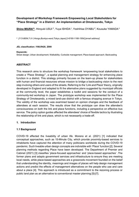 Pdf Development Of Workshop Framework Empowering Local Stakeholders For ‘place Strategy In A