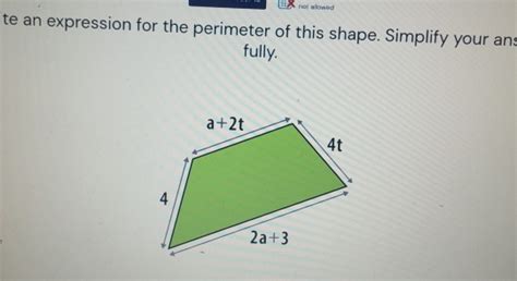 Solved Not Allowed Ite An Expression For The Perimeter Of This Shape