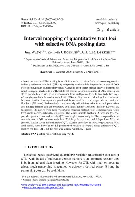 pdf interval mapping of quantitative trait loci with selective dna