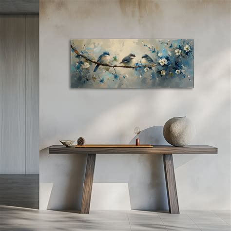 Blue Birds On Branch Canvas Wall Art Floral Nature Home Decor