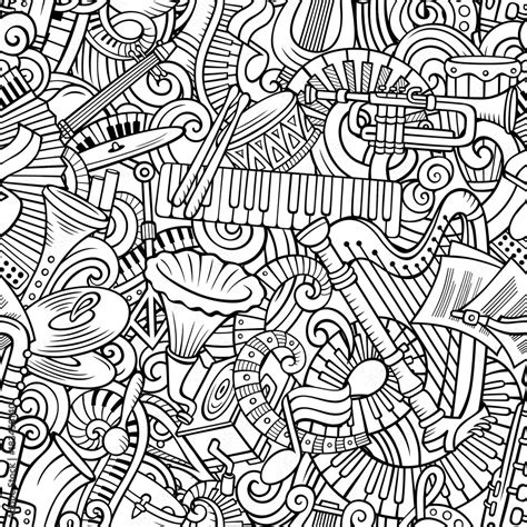 Cartoon Cute Doodles Classical Music Seamless Pattern Stock Vector