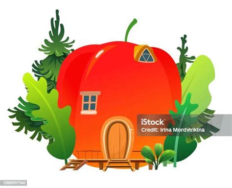 초원의 잔디 사이에서 사과로 만든 집 만화 동화 일러스트 곤충 주거 흰색 배경에 격리 벡터 경외감에 대한 스톡 벡터 아트 및 기타 이미지 Istock