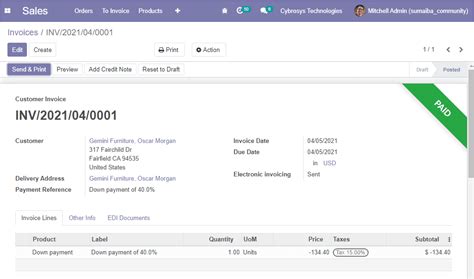 Invoices Odoo 14 Community Edition Book Sales