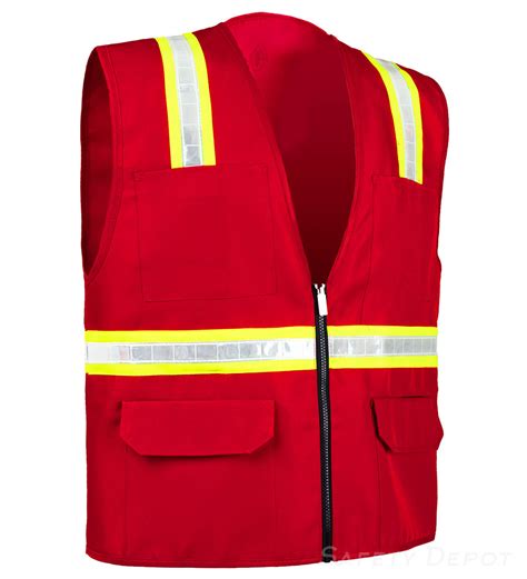 8038a Rd Red Multi Pocket Zipper Closure Hi Vis Safety Vest