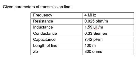 Solved Given Parameters Of Transmission Line