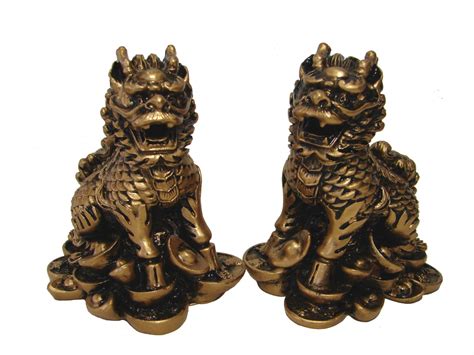 Two Separate Feng Shui Golden Chi Lin Statues