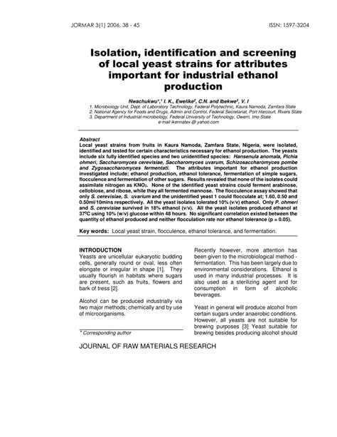 Pdf Isolation Identification And Screening Of Local Yeast Strains