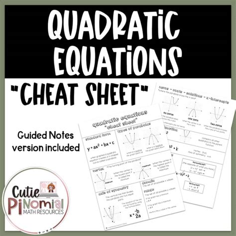 Quadratic Equations Cheat Sheet By Cutiepinomial Tpt