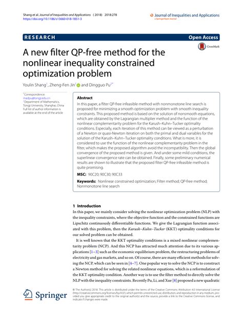 Pdf A New Filter Qp Free Method For The Nonlinear Inequality Constrained Optimization Problem