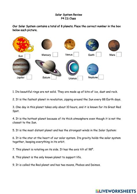 Solar System Review Worksheet Online Exercise For Worksheets Library