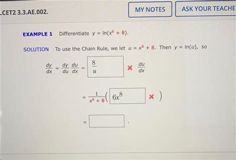 solved example 1 differentiate y ln x6 8 solution to use