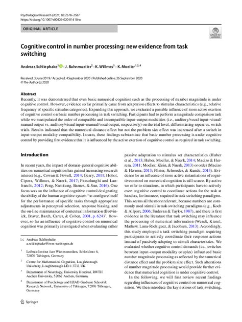 Pdf Cognitive Control In Number Processing New Evidence From Task Switching