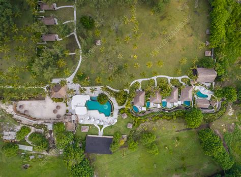 Aerial View Of Bungalow Resort Near Beach Indonesia Stock Image