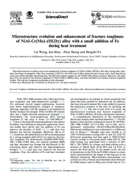 Pdf Microstructure Evolution And Enhancement Of Fracture Toughness Of Nial Cr Mo Hf Dy