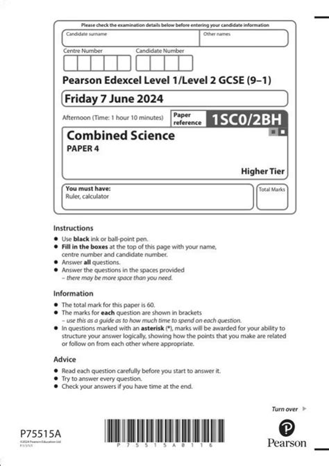 Edexcel Gcse Science 1sc0 2bh Question Paper May June 2024 Edexcel