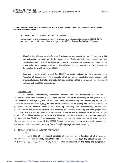 Pdf A New Method For The Extraction Of Mosfet Parameters At Ambient