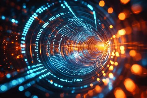量子计算ai数字艺术 量子计算3d渲染蓝橙配色发光线条光点隧道抽象图案插画 Ai图片免费下载 Png格式 4032像素 编号72044841 千图网