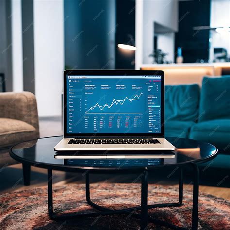 Modern Apartment Living With Financial Analytics Dashboard On Laptop Premium Ai Generated Image