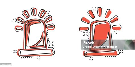 코믹 스타일의 비상 알람 아이콘 격리 된 배경에 경고 램프 만화 벡터 그림 경찰 긴급 스플래시 효과 기호 비즈니스 개념 경계