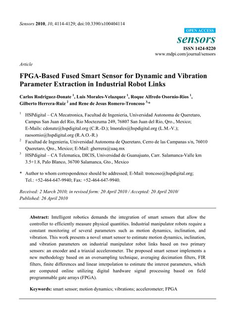 Pdf Fpga Based Fused Smart Sensor For Dynamic And Vibration Parameter Extraction In Industrial