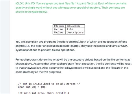 Solved Clo1 Unix Io You Are Given Two Text Files File
