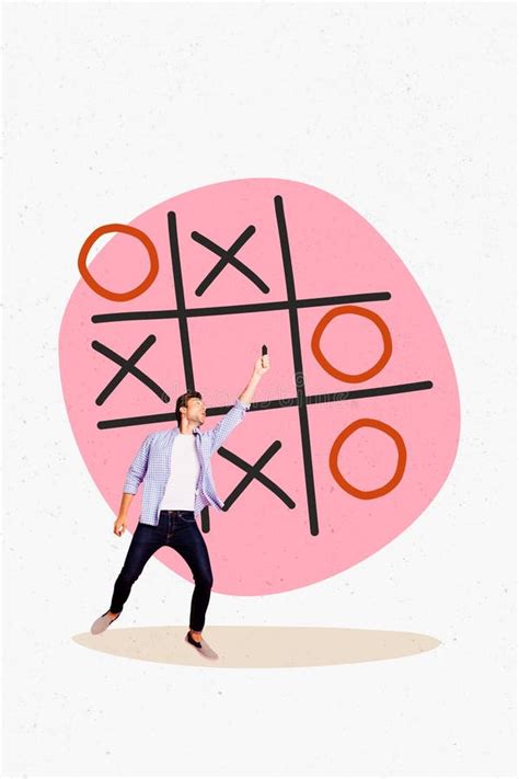 Image Vertical 3d Collage Poster Of Astonished Businessman Play Tic Tac Toe Game Strategy
