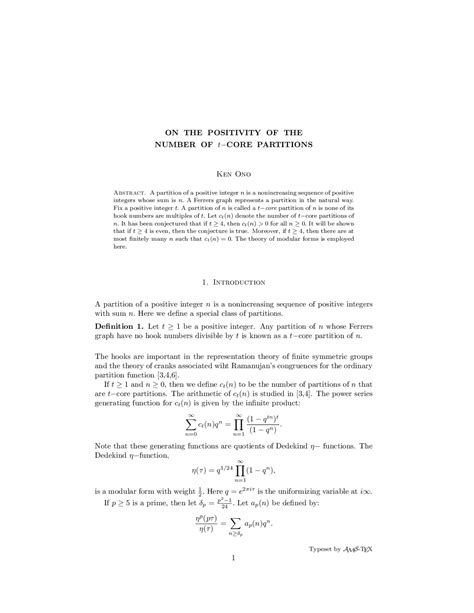 On The Positivity Of The Number Of T Core Partitions Math 101 Docsity