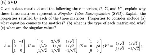 [18] svd given a data matrix a and the following
