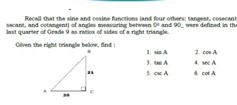 recall that the sine and cosine functions and four others tangent
