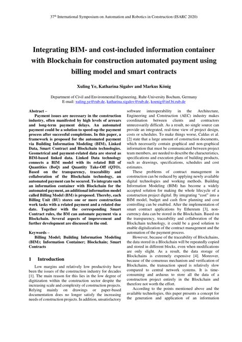 Pdf Integrating Bim And Cost Included Information Container With Blockchain For Construction