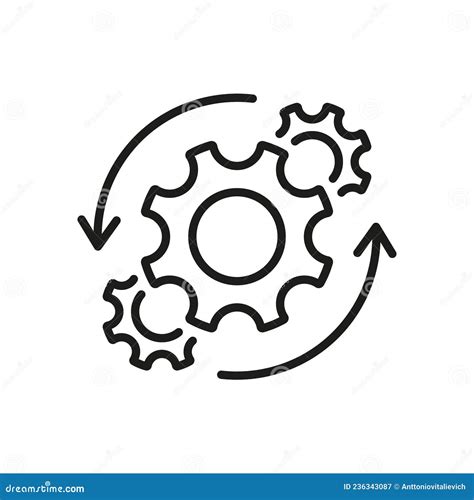 Gear And Round Arrow Business Technology Process Thin Line Icon