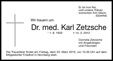 Traueranzeigen Von Karl Zetzsche Trauer Nn De