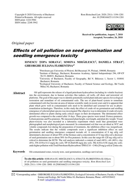 Pdf Effects Of Oil Pollution On Seed Germination And Seedling Emergence Toxicity
