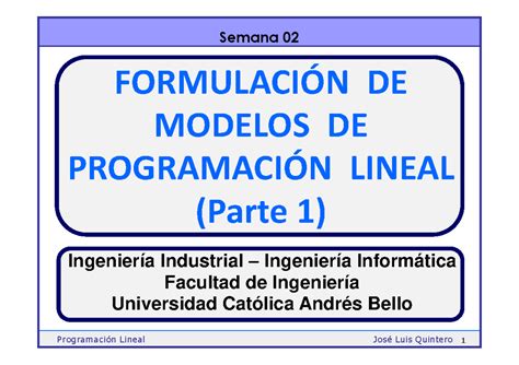 Formulación De Modelos De Programación Lineal Parte 1 Matematica