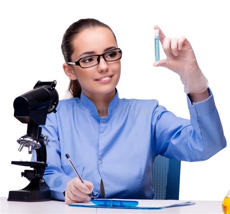 Lab Chemist Working With Microscope And Tubes Stock Image Image Of