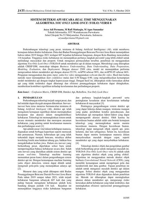 Pdf Sistem Deteksi Api Secara Real Time Menggunakan Algoritma You