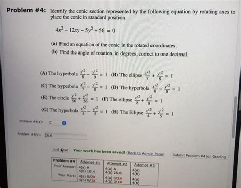 Solved Problem 4 Identify The Conic Section Represented By