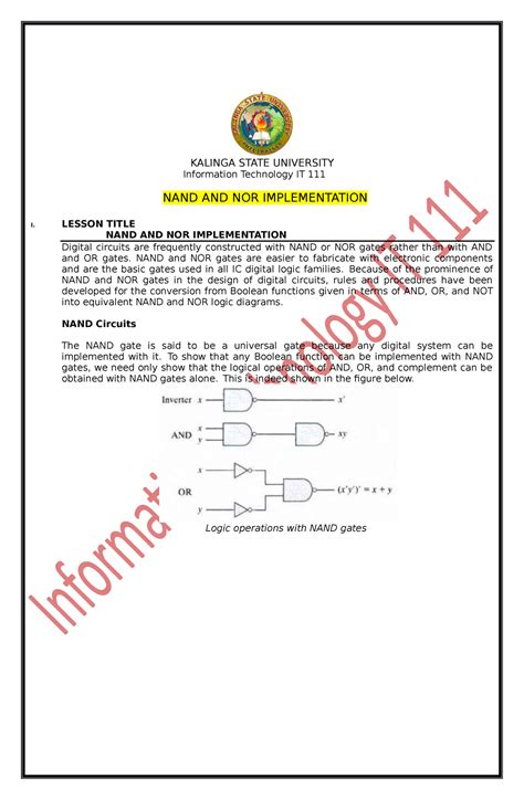 Nand And Nor Implementation Kalinga State University Information
