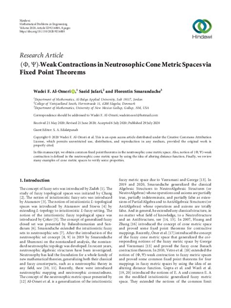 Pdf Φ Ψ Weak Contractions In Neutrosophic Conemetric Spaces Via Fixed Point Theorems
