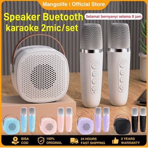 Jual Mini Speaker Bluetooth 2 Mic 1 Set Karaoke Speaker Bluetooth Full Bass Portable Wireless